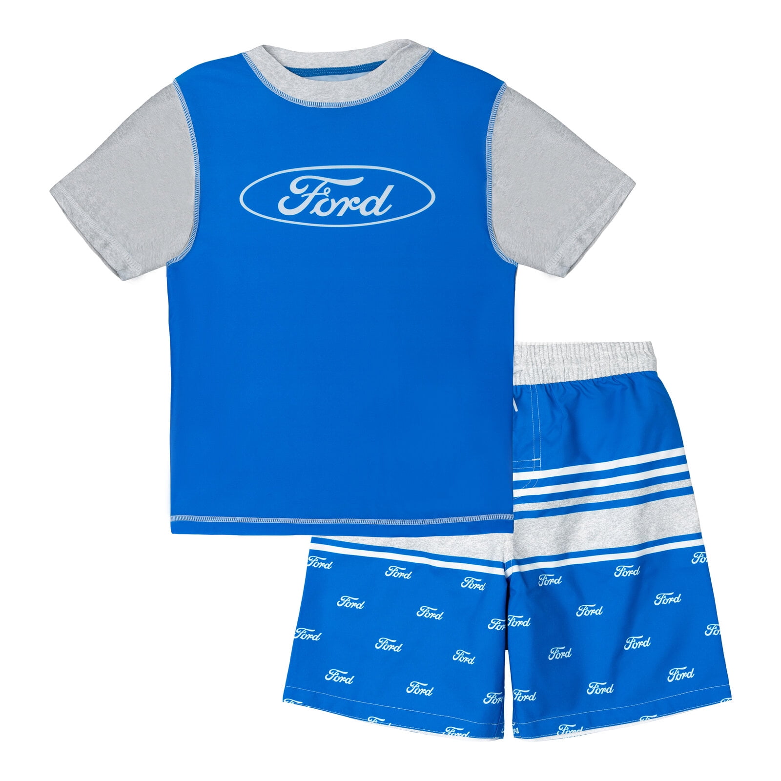 Ford Raglan Rash Guard and Swim Trunks UPF 50+ Outfit Set Colorblock ...