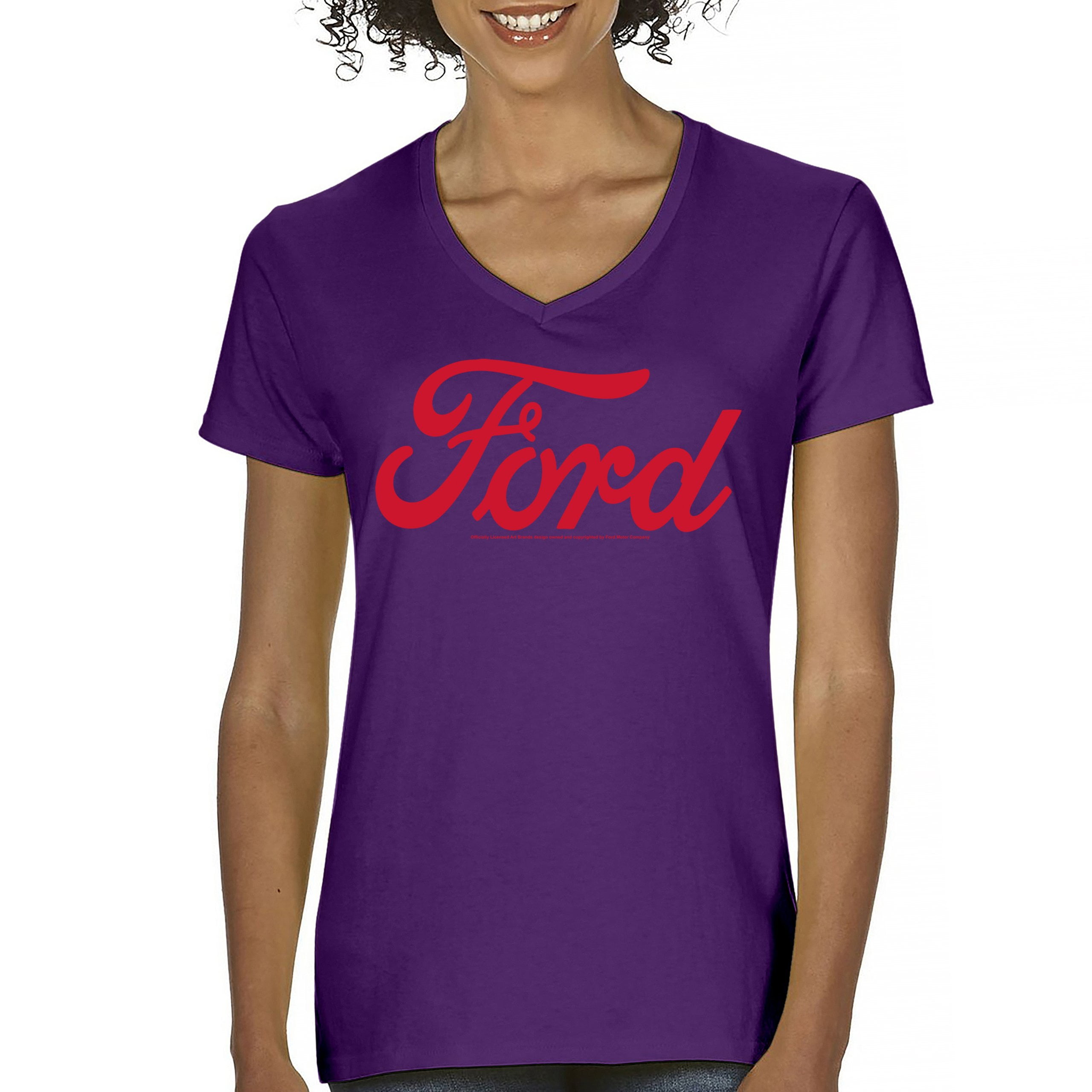 Ford Red Logo Women's V-Neck T-shirt Official Trademarked Licensed ...