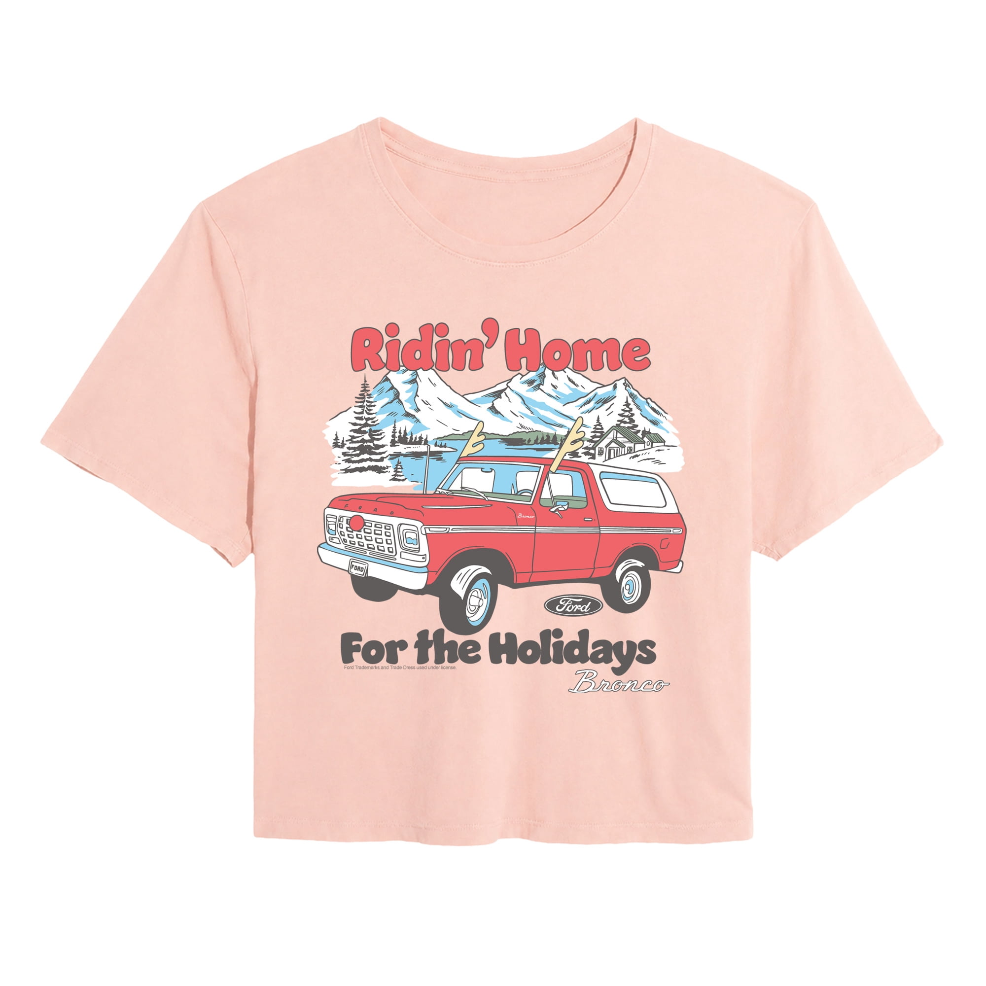 Ford - Ridin' Home Holiday Bronco - Juniors Cropped Graphic T-Shirt ...