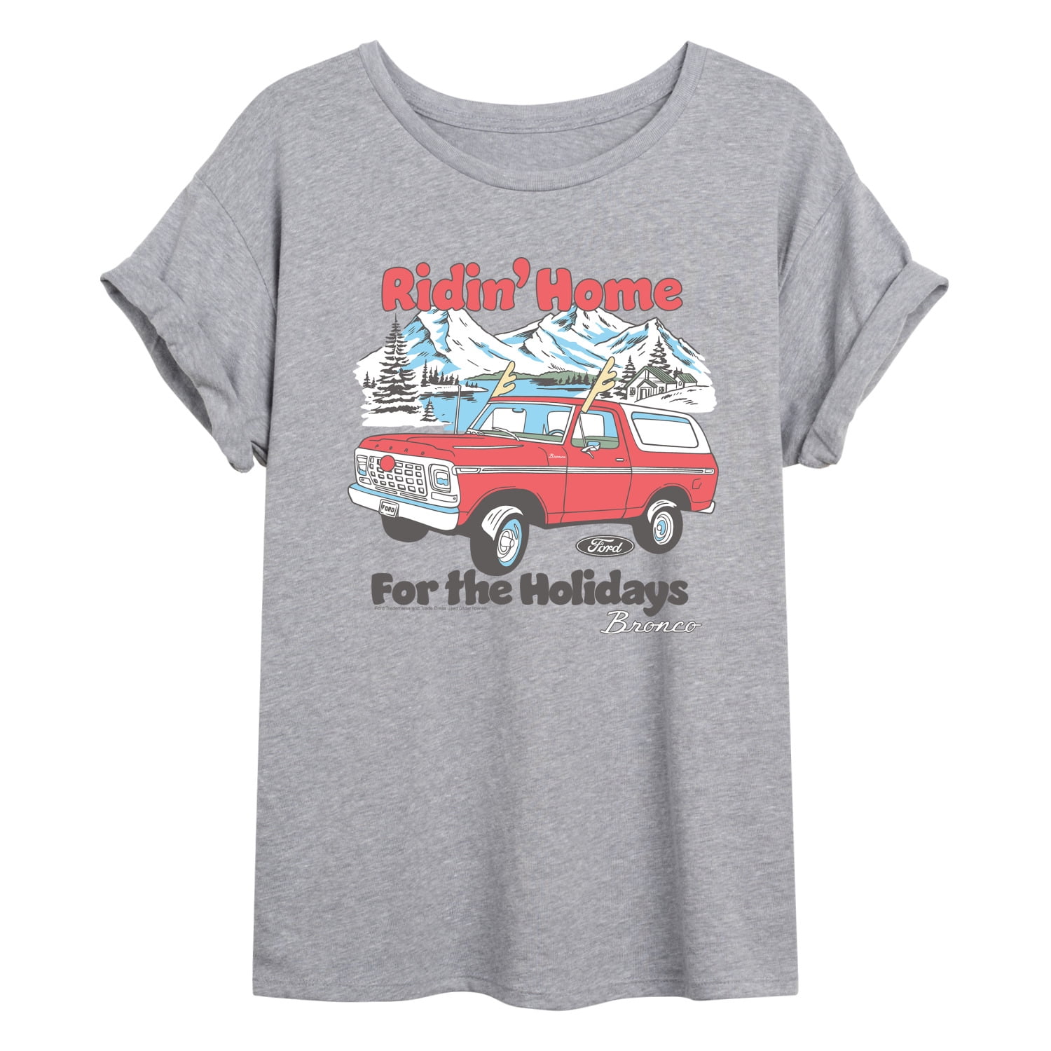 Ford - Ridin' Home Holiday Bronco - Juniors Oversized Graphic T-Shirt ...