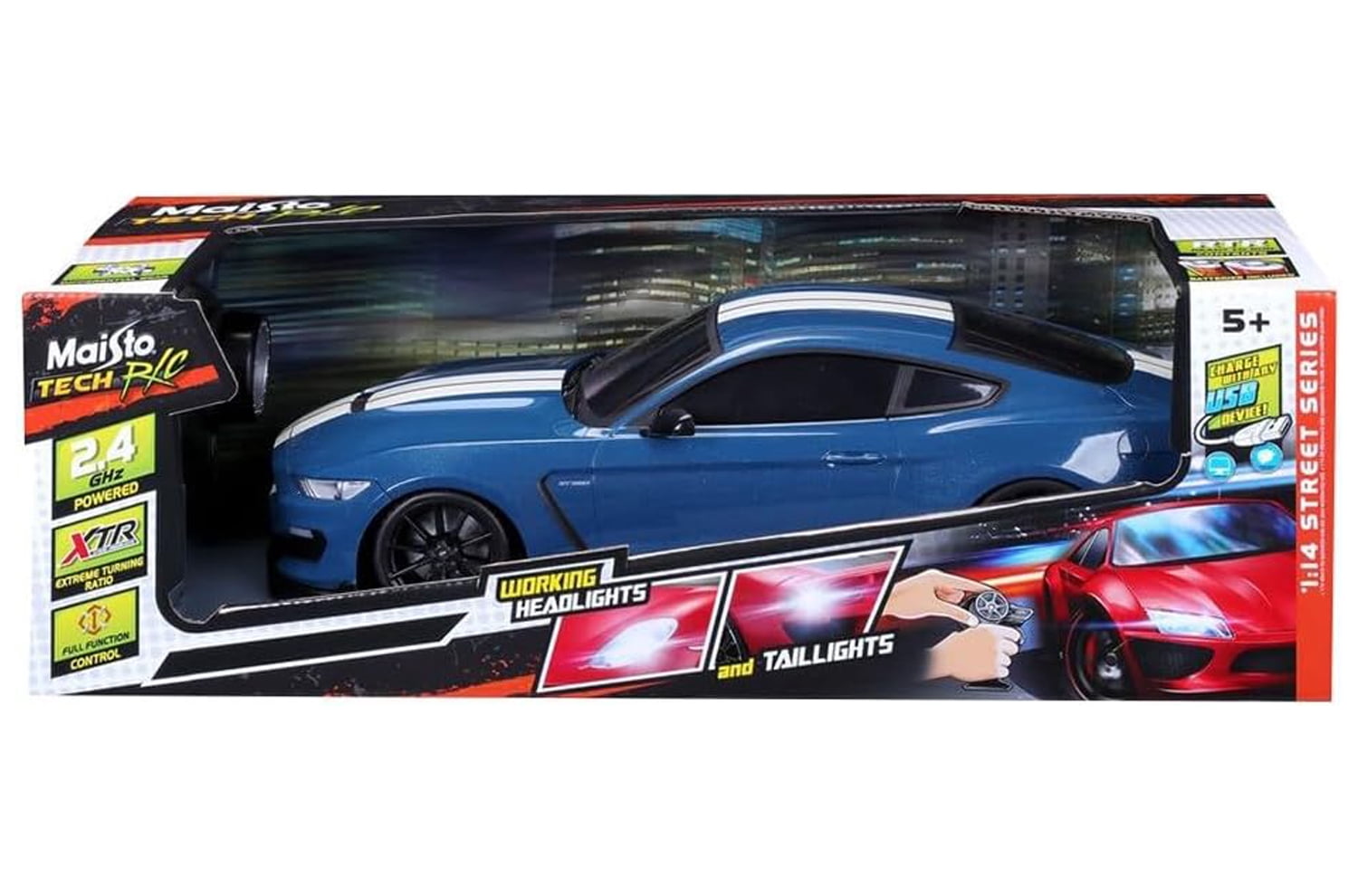 Ford Shelby GT350, Blue w/White Stripes - Maisto 82813 - 1/14 Scale ...