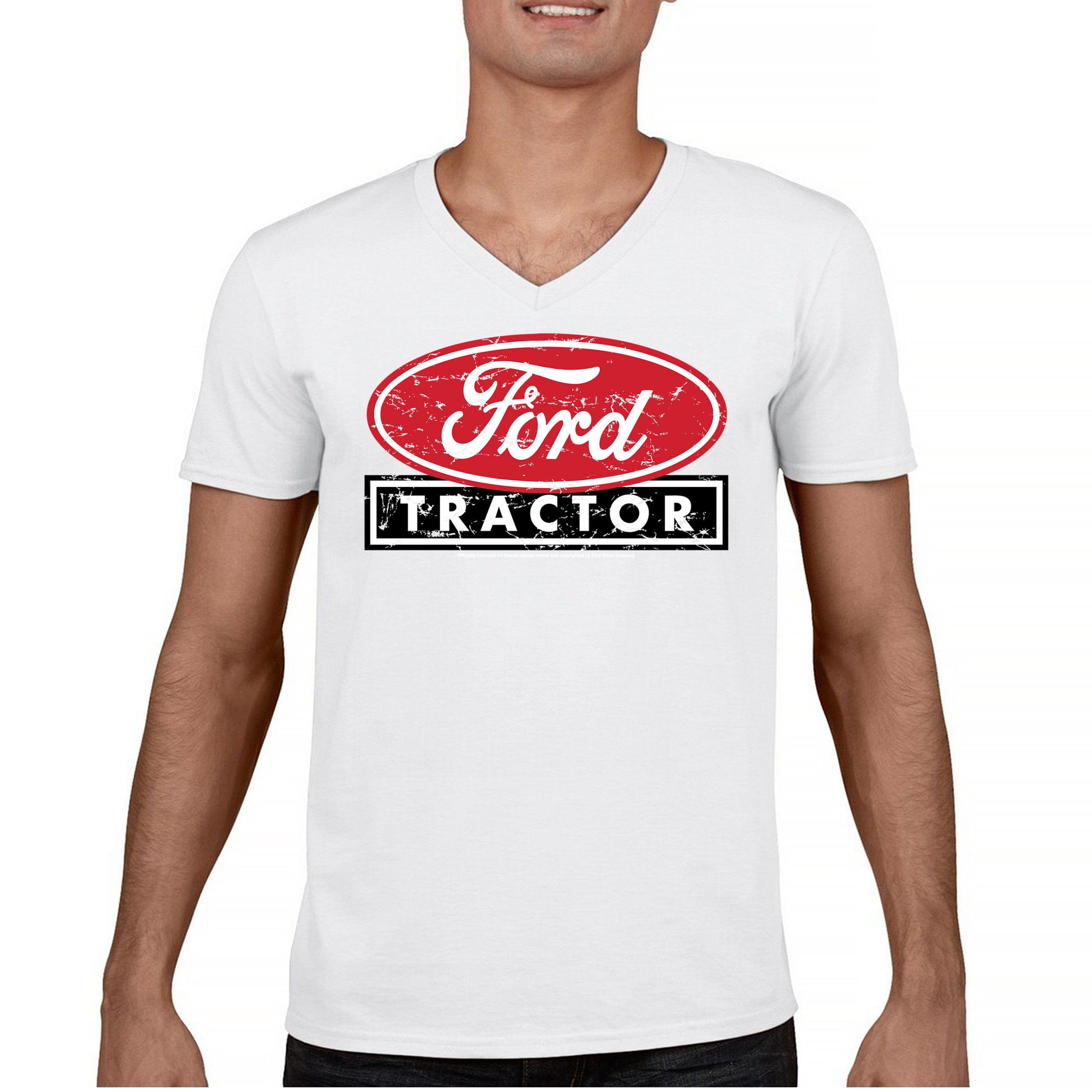 Ford Tractor Red Distressed Logo V-Neck T-shirt Vintage Farm Rustic ...