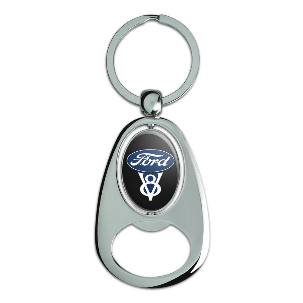 Ford Vintage V8 Logo Keychain Chrome Metal Spinning Oval Bottle Opener ...