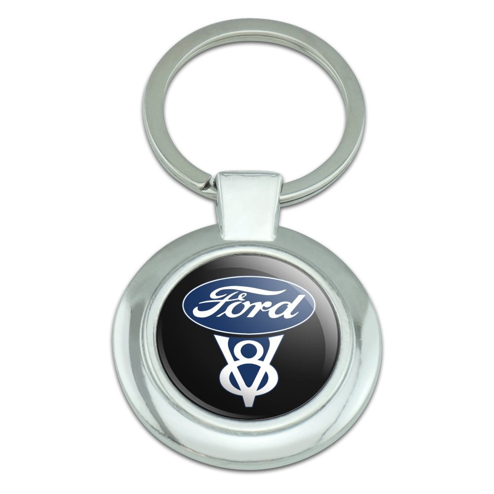 Ford Vintage V8 Logo Keychain Classy Round Chrome Plated Metal ...