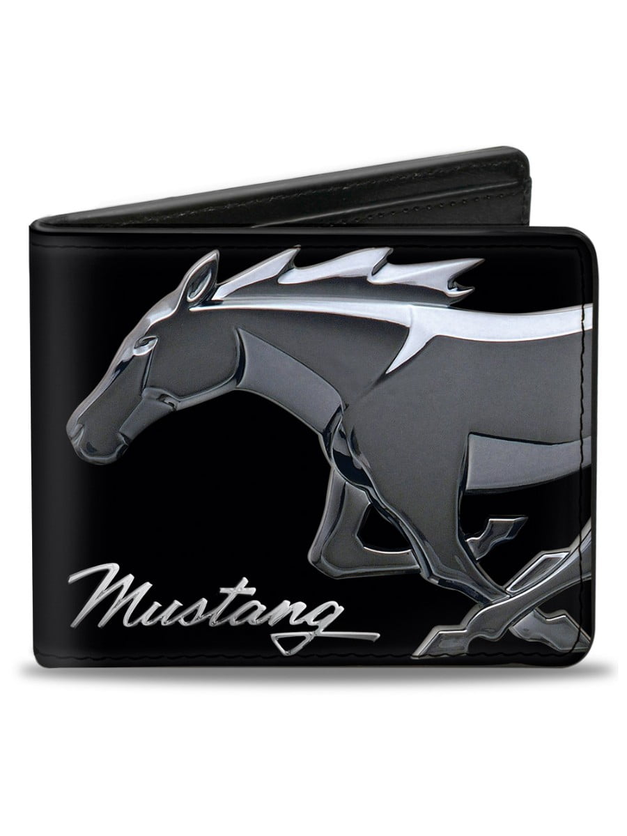 Ford Wallet, Bifold, Mustang Chrome Pony Mustang Script Black Silver ...