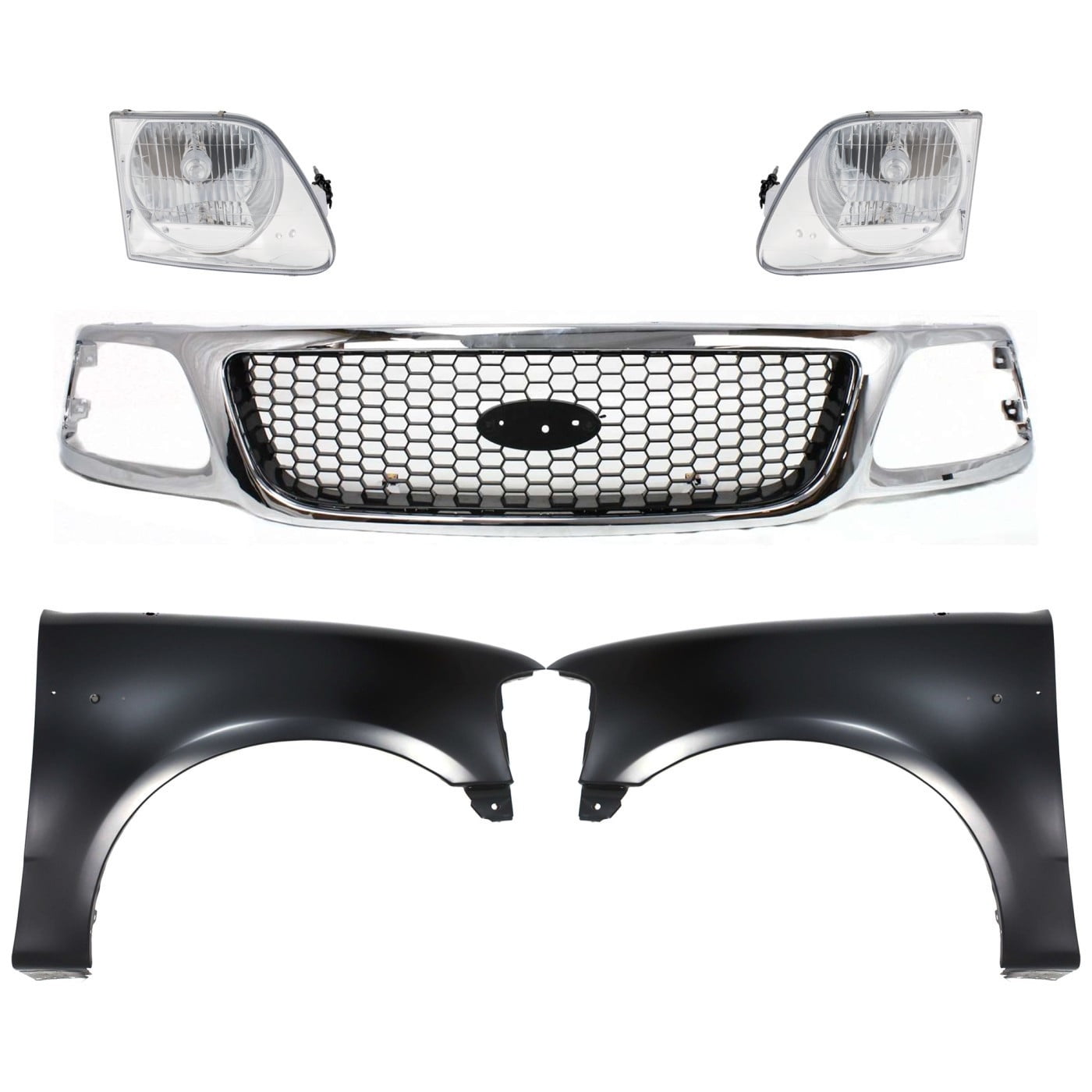 Ford for F-150 99-03 Hycomb Grille Kit - Chrome with Black Insert, XL/for XLT Style, 1-Year ...