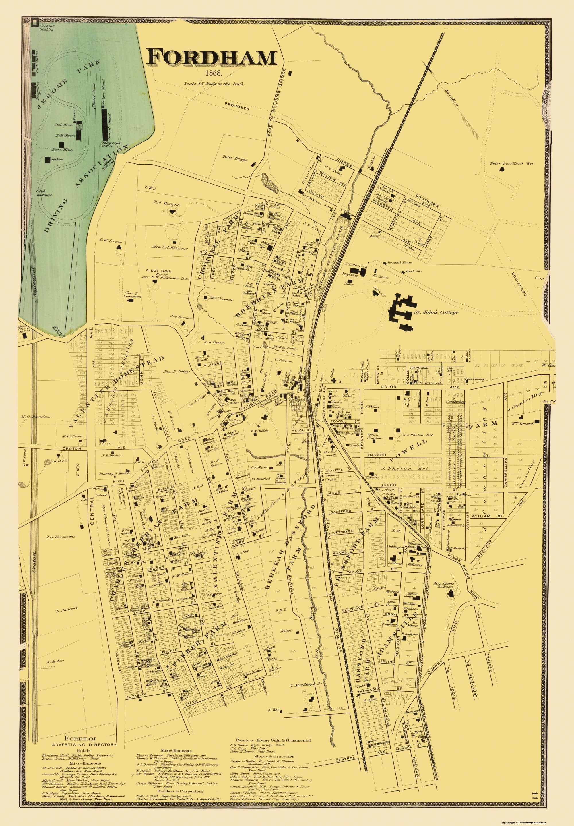 Historic City Map - Fordham New York - Beers 1868 - 23 x 33.06 ...