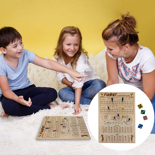 Fore! A Golf Dice Board Game, Wood Tabletop Golf Dice Game with Pegs ...