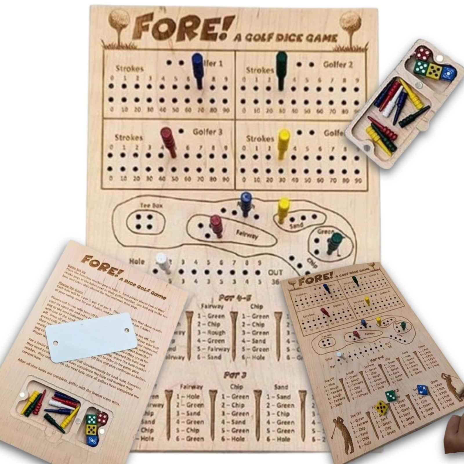 Fore! A Golf Dice Board Game | Wood Tabletop Golf Dice Game | Wooden ...