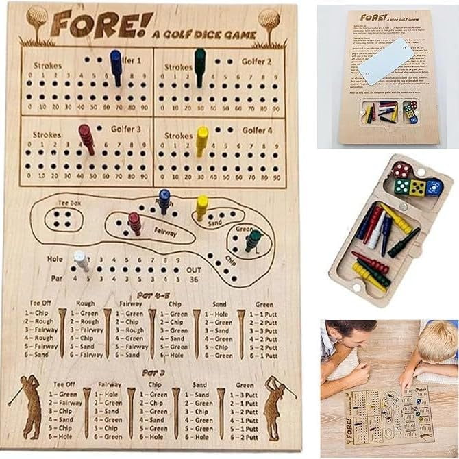 Fore! A Golf Dice Board Game, Wooden Tabletop Classic Golf Dice Board ...
