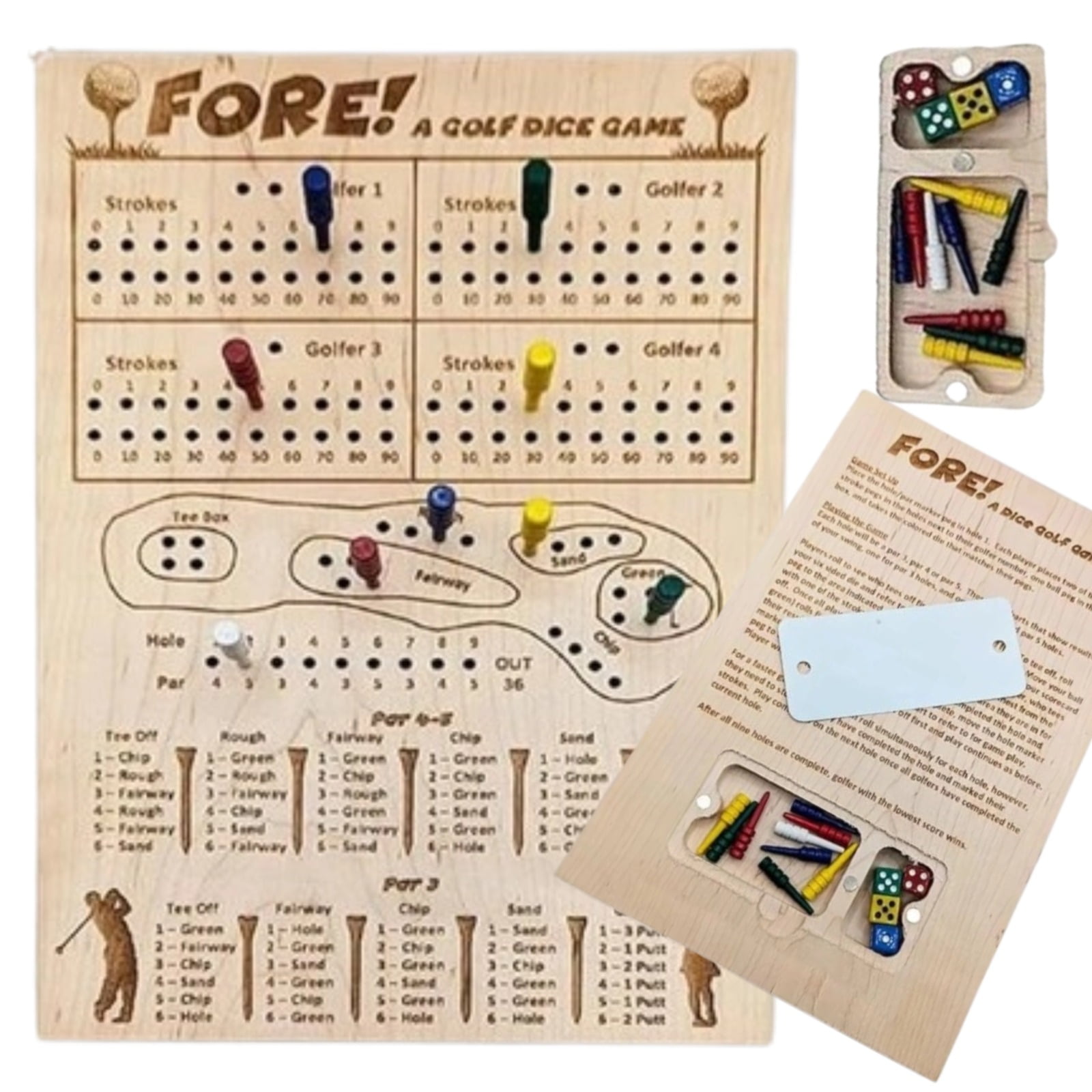 Fore! Golf Dice Board Game, Wooden Tabletop Golf Dice Game, Fun and ...