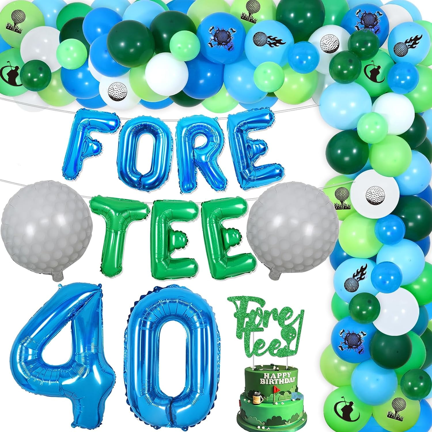 Fore Tee Golf 40th Birthday Decorations Kit for Men - Golf Ball Balloon ...
