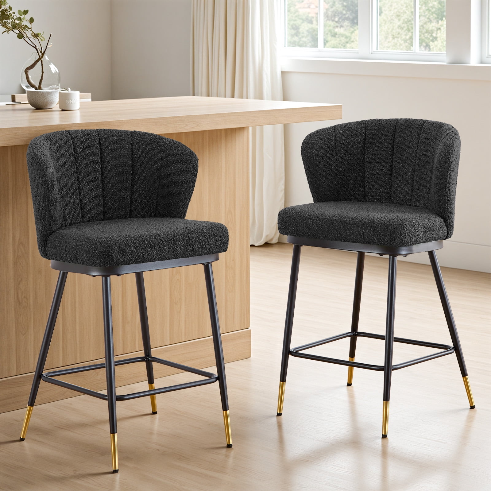 Foreate 26" Boucle Counter Height Bar Stools Set of 2 - with Channel ...