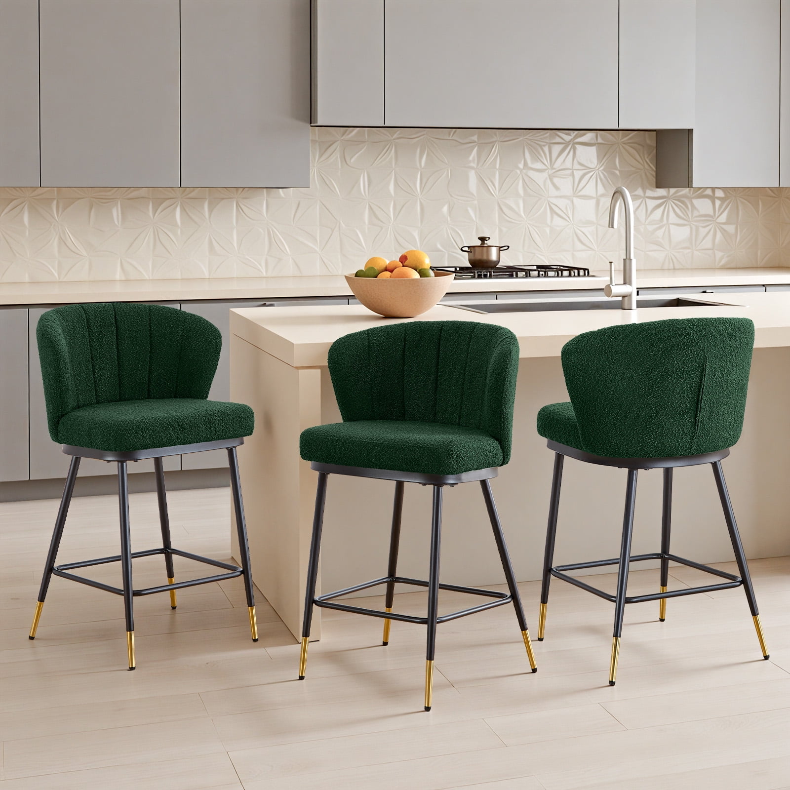 Foreate 26" Boucle Counter Height Bar Stools Set of 3 - with Channel ...