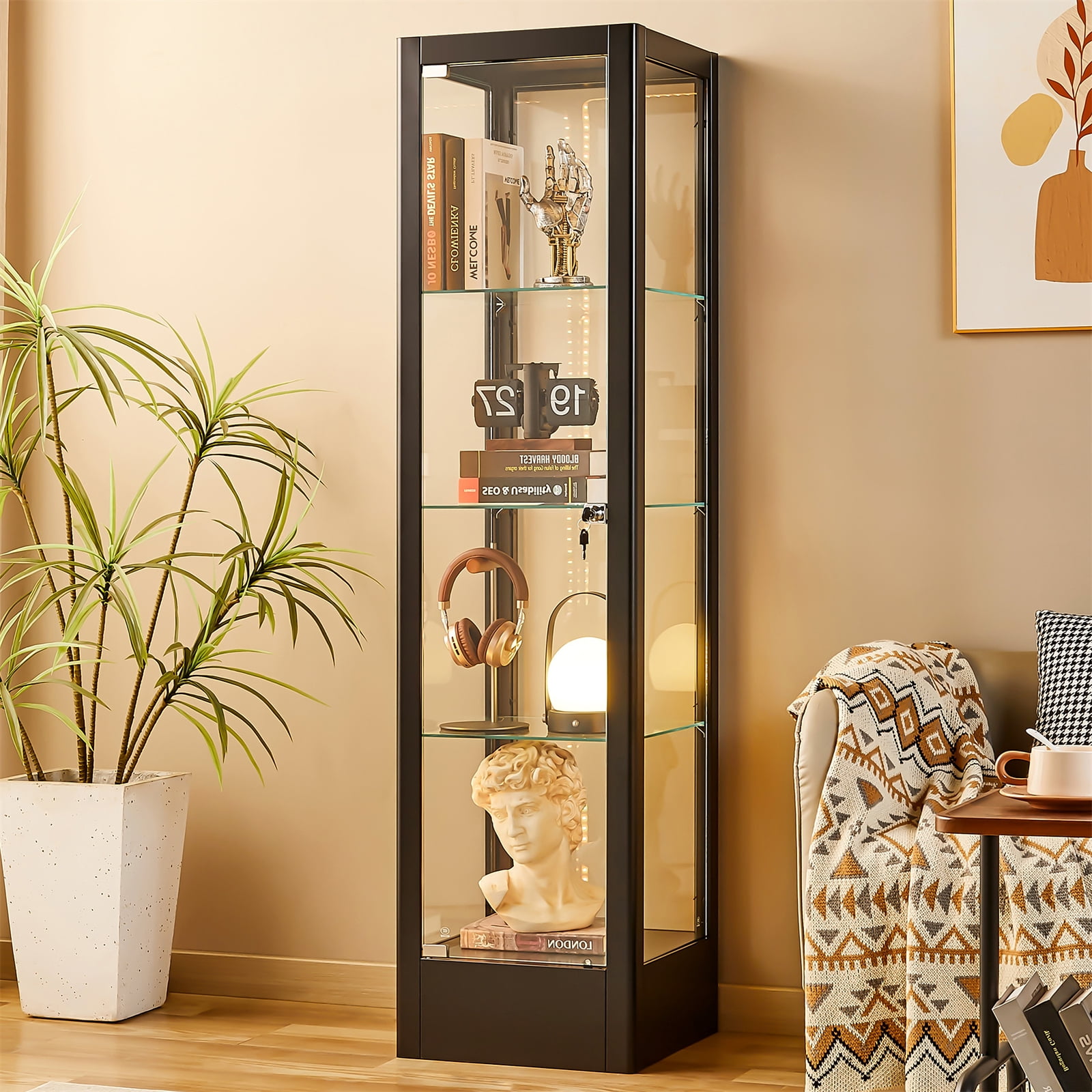 Foreate 63" Heavy Duty Tempered Glass Display Cabinet w/ RGB LED Light ...