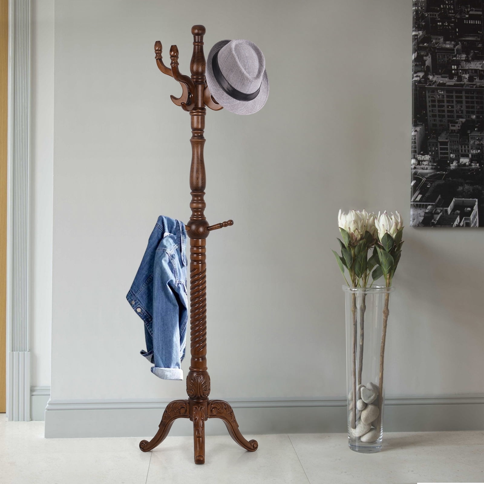 Foreate 79" Heavy Duty Wood Coat Rack Vintage Freestanding Large Tree ...