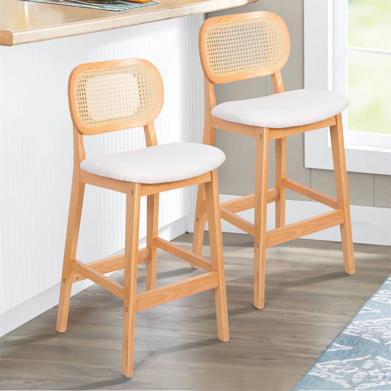 Foreate Boucle Bar Stools Set of 2, 25" Seat Height Uholstered Leather ...