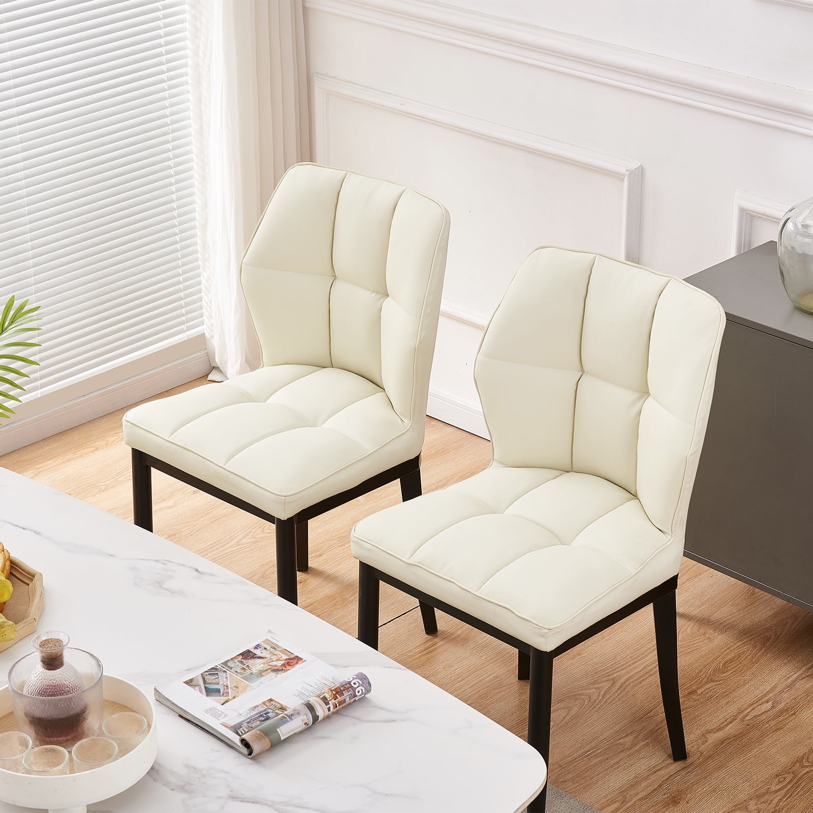 Foreate Large PU Dining Chairs Set of 2, Uholstered Leather Armless ...