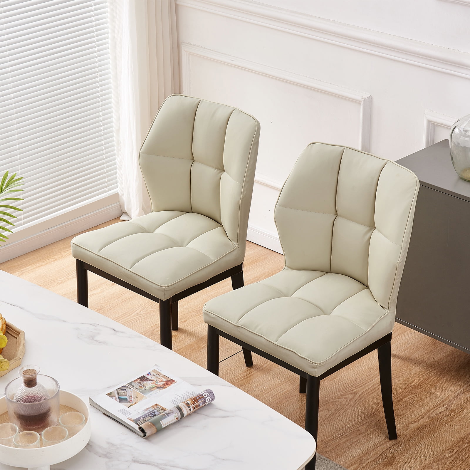 Foreate Large PU Dining Chairs Set of 2, Uholstered Leather Armless ...