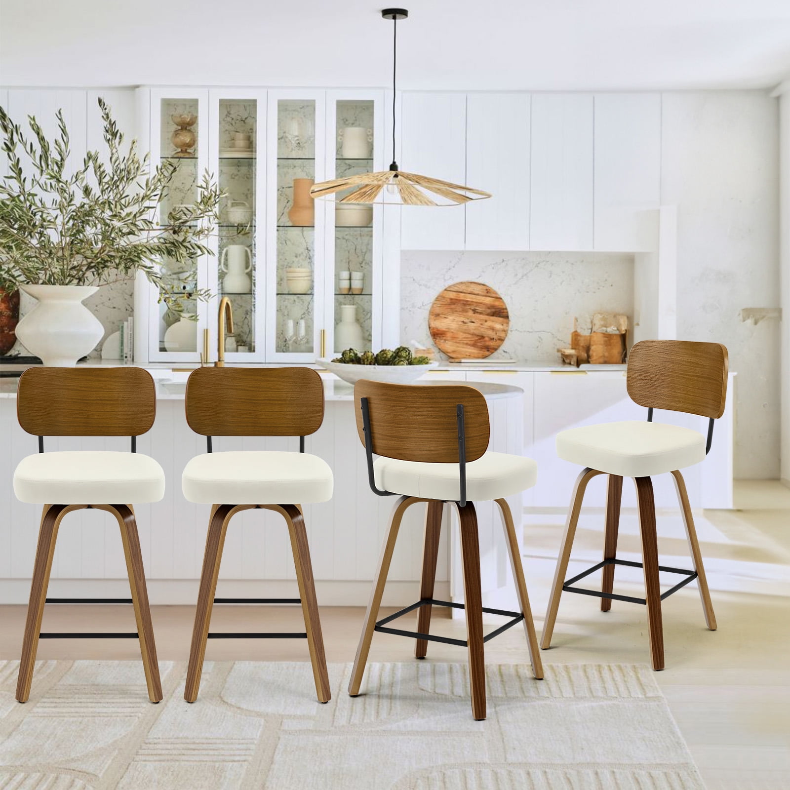 Foreate PU Swivel Bar Stools Set of 4, 26" Seat Height Upholstered ...