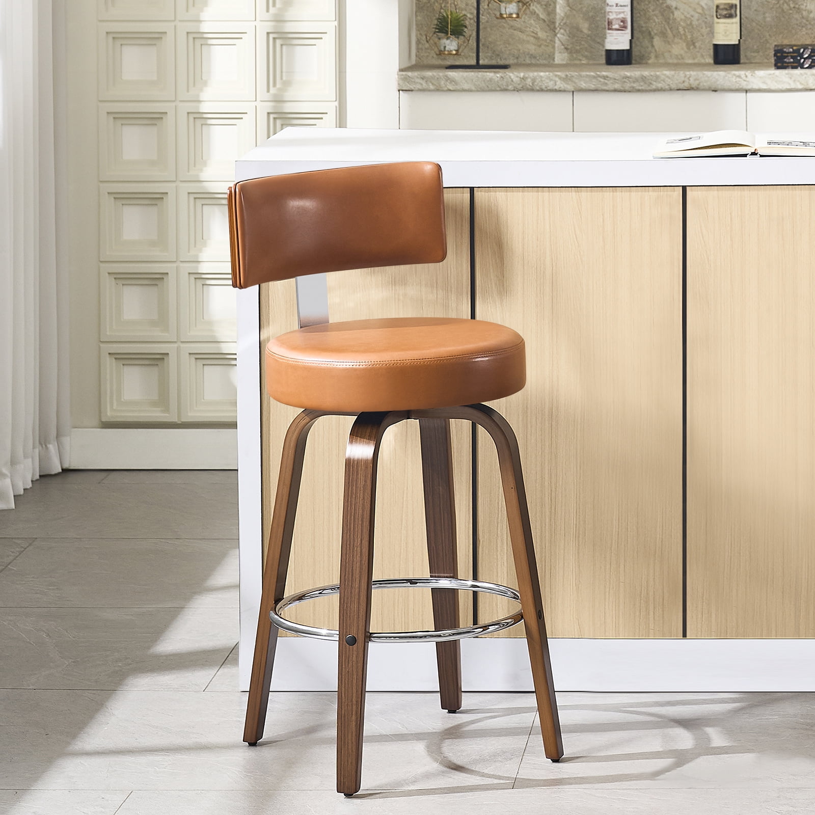 Foreate PU Swivel Barstools Set of 1, 26" Seat Counter Height ...