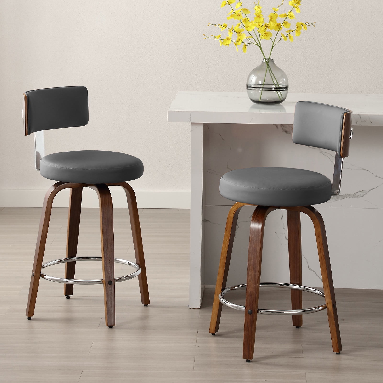 Foreate PU Swivel Barstools Set of 2, 26" Seat Counter Height ...