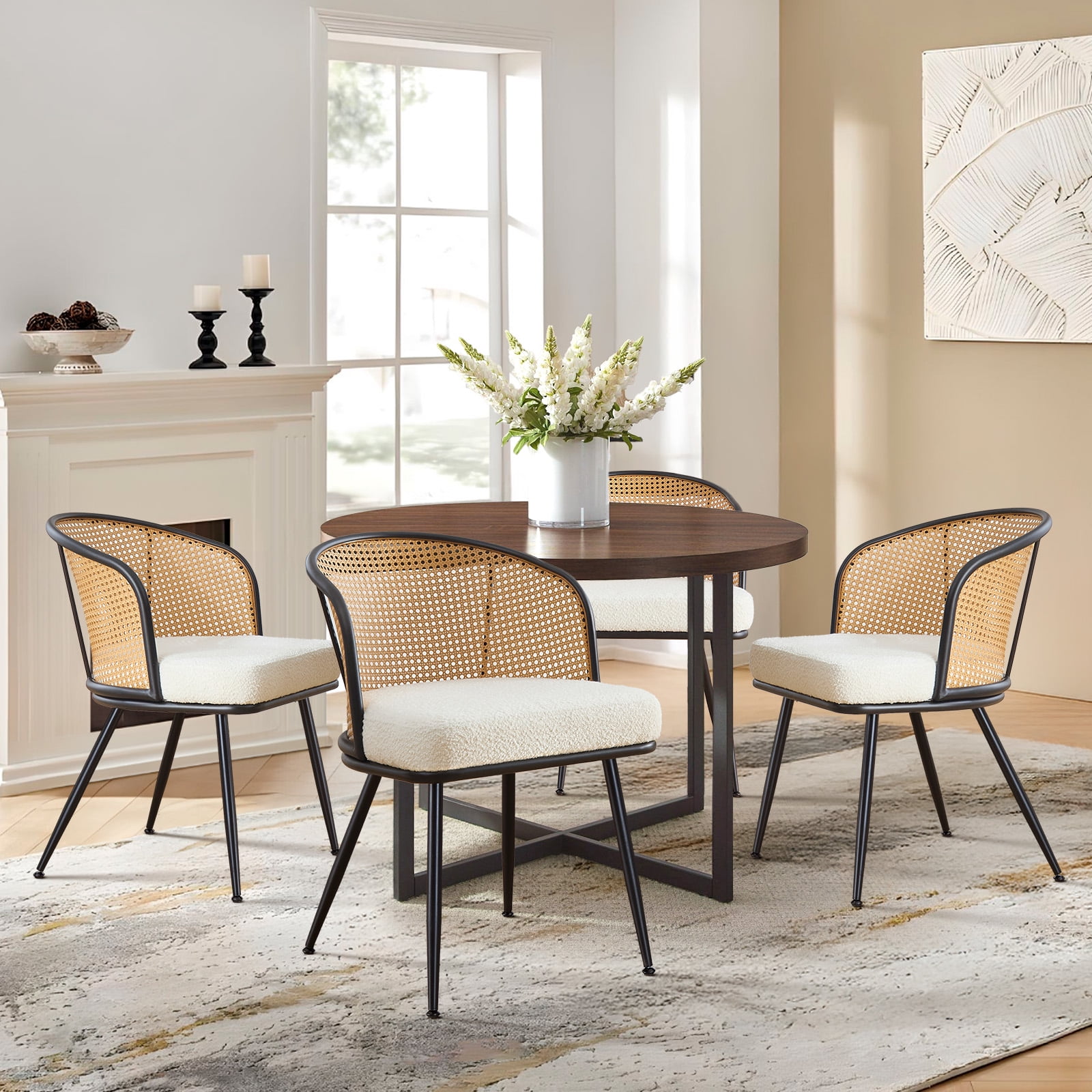 Foreate Set of 4 Modern Rattan Dining Chairs Mid-Century Cane Back ...