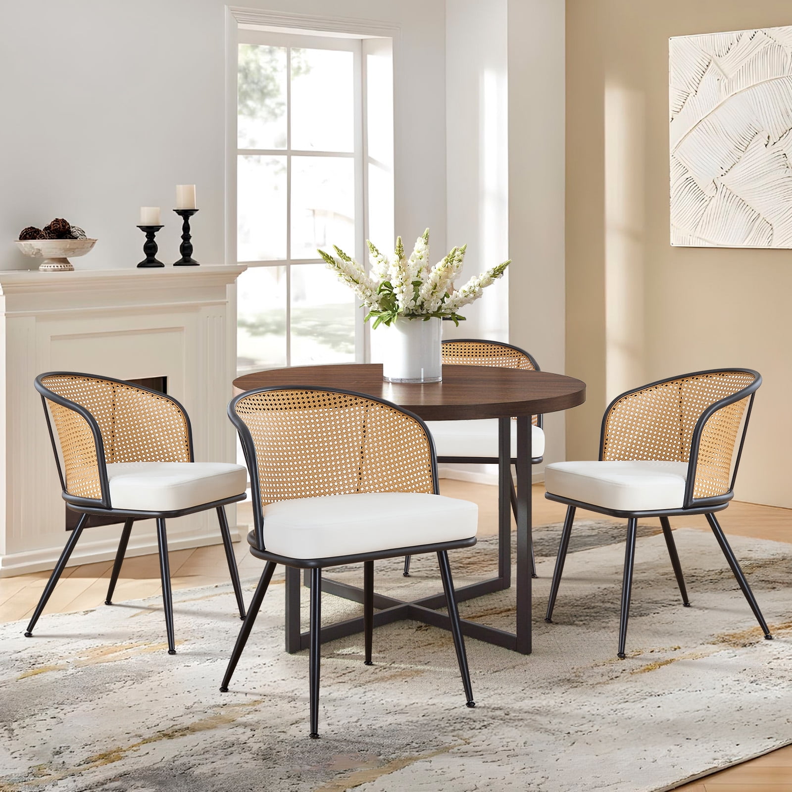 Foreate Set of 4 Modern Rattan Dining Chairs Mid-Century Cane Back ...