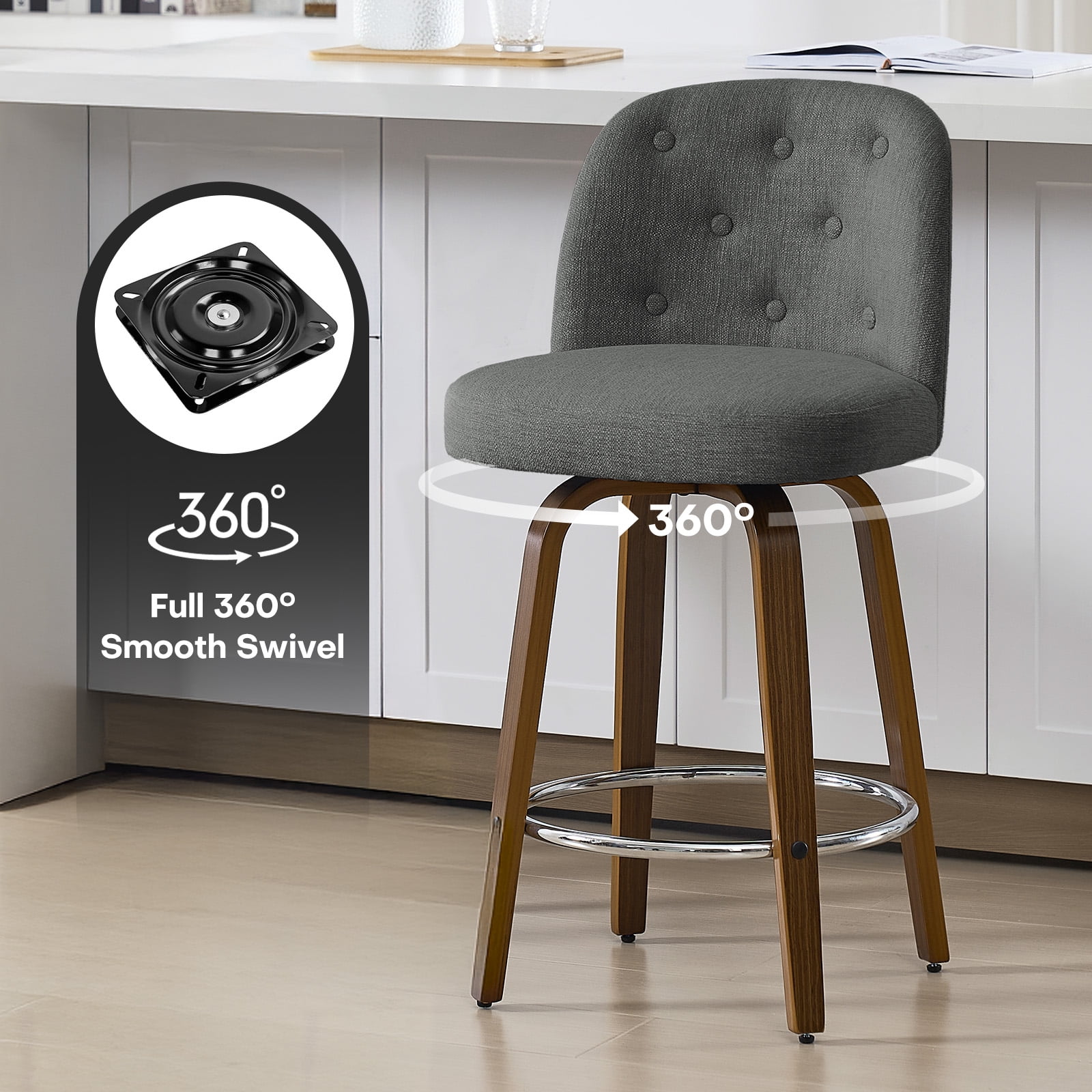 Foreate Swivel Bar Stools Set of 1, 26" Upholstered Linen Fabric with ...