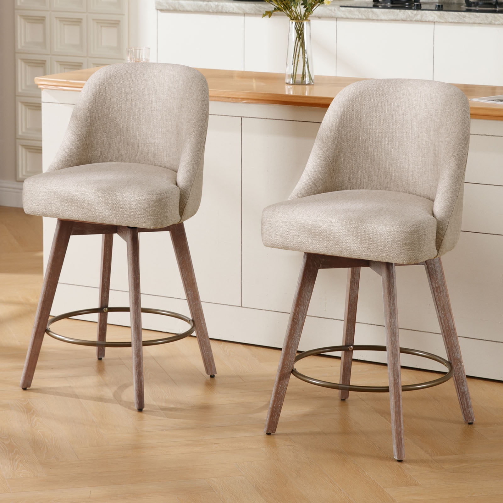 Foreate Swivel Bar Stools Set of 2, 26" Counter Height, Upholstered ...