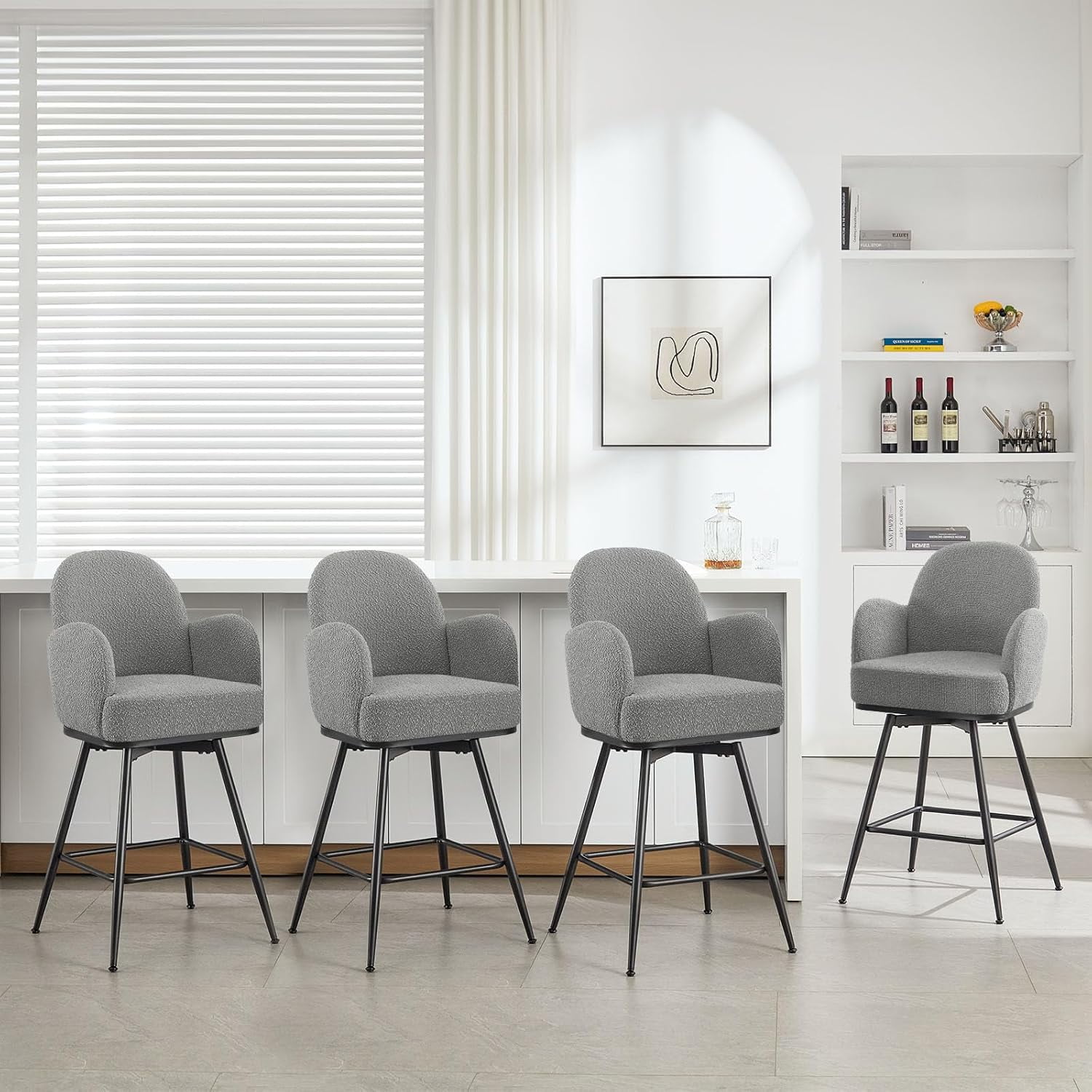 Foreate Swivel Counter Height Bar Stools Set of 4, Modern Bar Stools ...