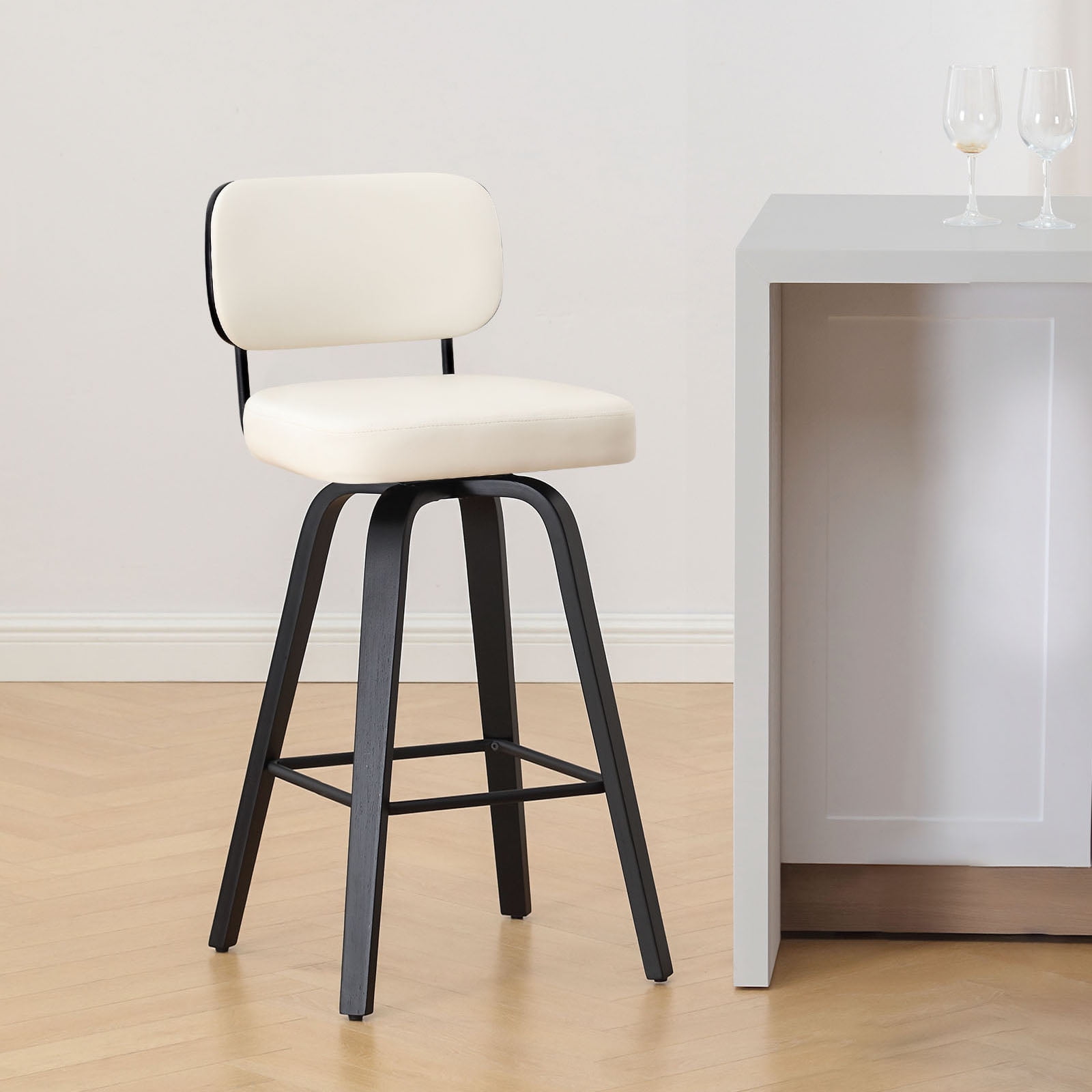 Foreate Swivel PU Bar Stools, Set of 1, 29" Bar Height Upholstered ...