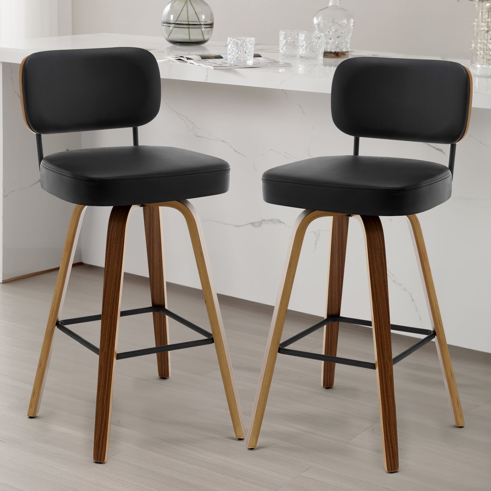 Foreate Swivel PU Bar Stools, Set of 2, 29" Bar Height Upholstered ...