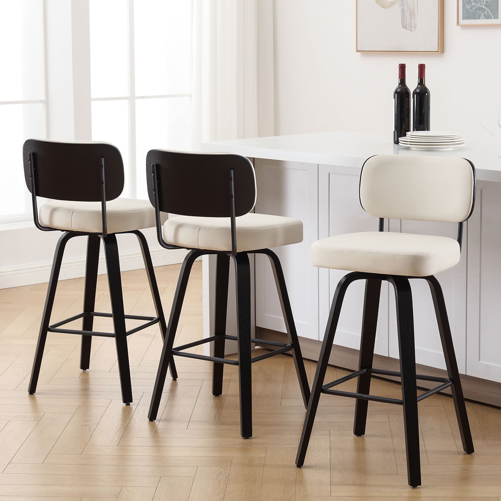 Foreate Swivel PU Bar Stools, Set of 2, 29" Bar Height Upholstered ...