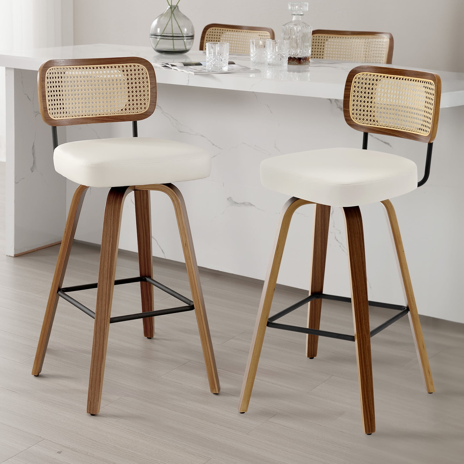 Foreate Swivel PU Bar Stools, Set of 2, 29" Bar Height Upholstered ...