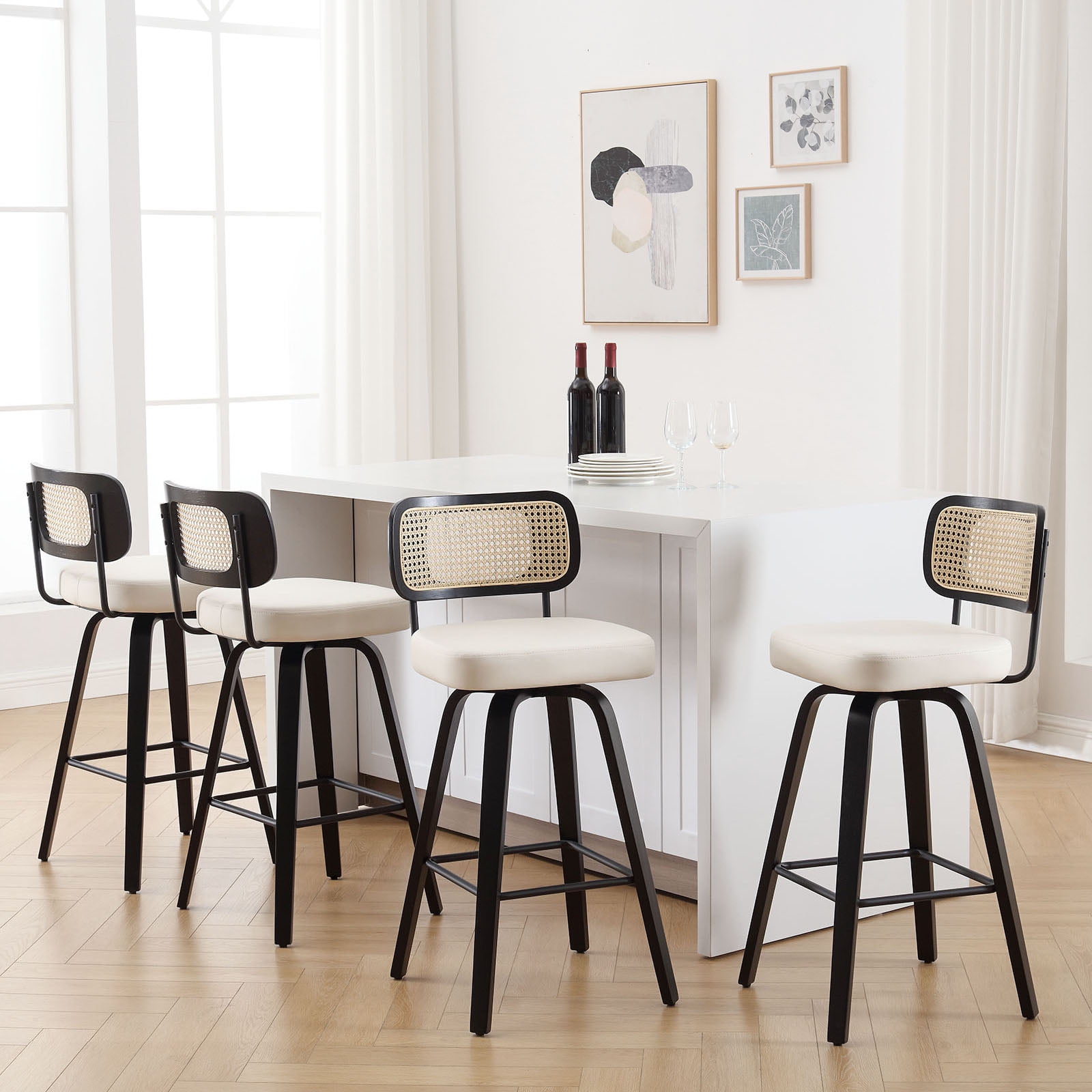 Foreate Swivel PU Bar Stools, Set of 4, 26" Counter Height Upholstered ...