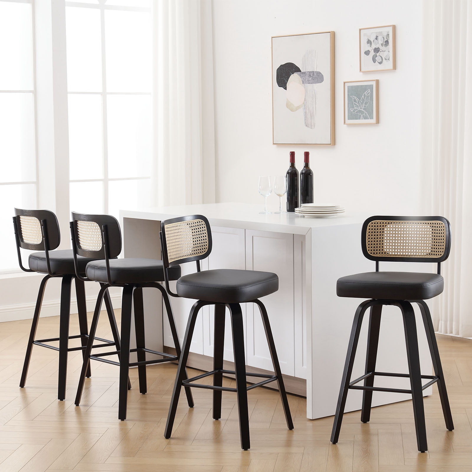 Foreate Swivel PU Bar Stools, Set of 4, 29" Bar Height Upholstered ...
