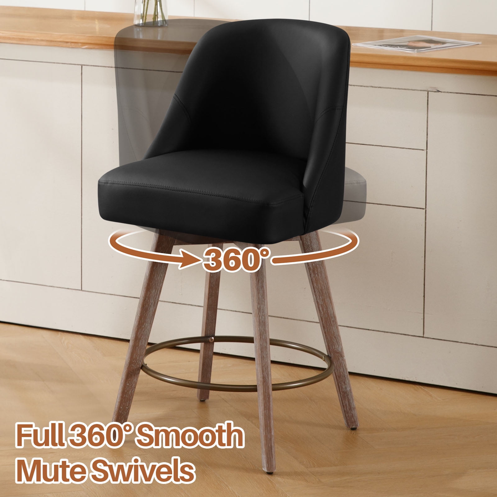 Foreate Swivel PU Bar Stools Set of 1, 26" Counter Height, Uholstered ...