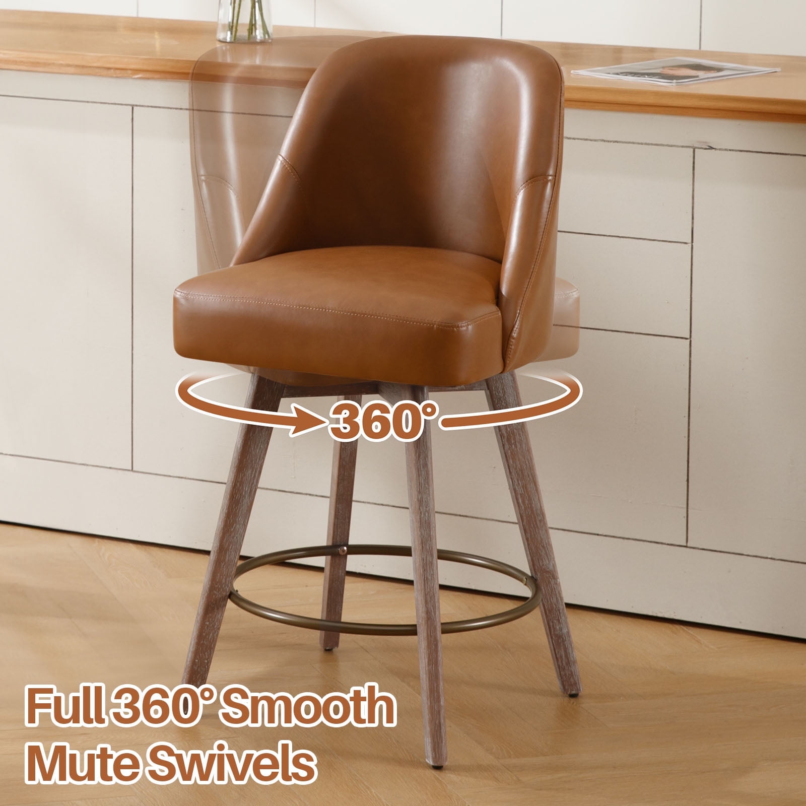 Foreate Swivel PU Bar Stools Set of 1, 26" Counter Height, Uholstered ...