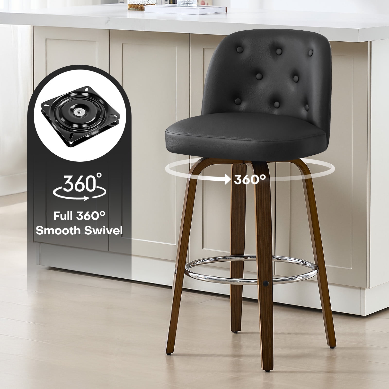 Foreate Swivel PU Bar Stools Set of 1, 29" Uholstered Leather with ...