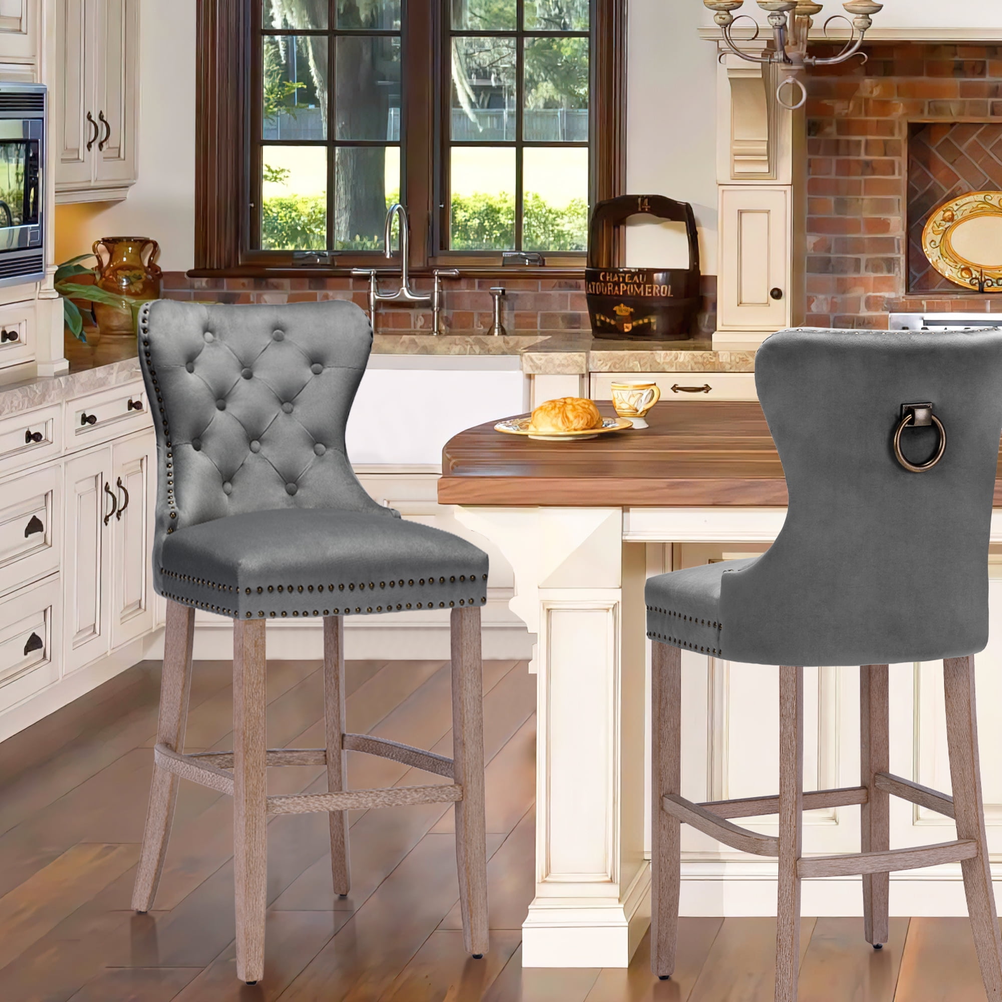 Foredo Elegant Velvet Bar Stools Set of 2, 30" Padded Counter Height ...