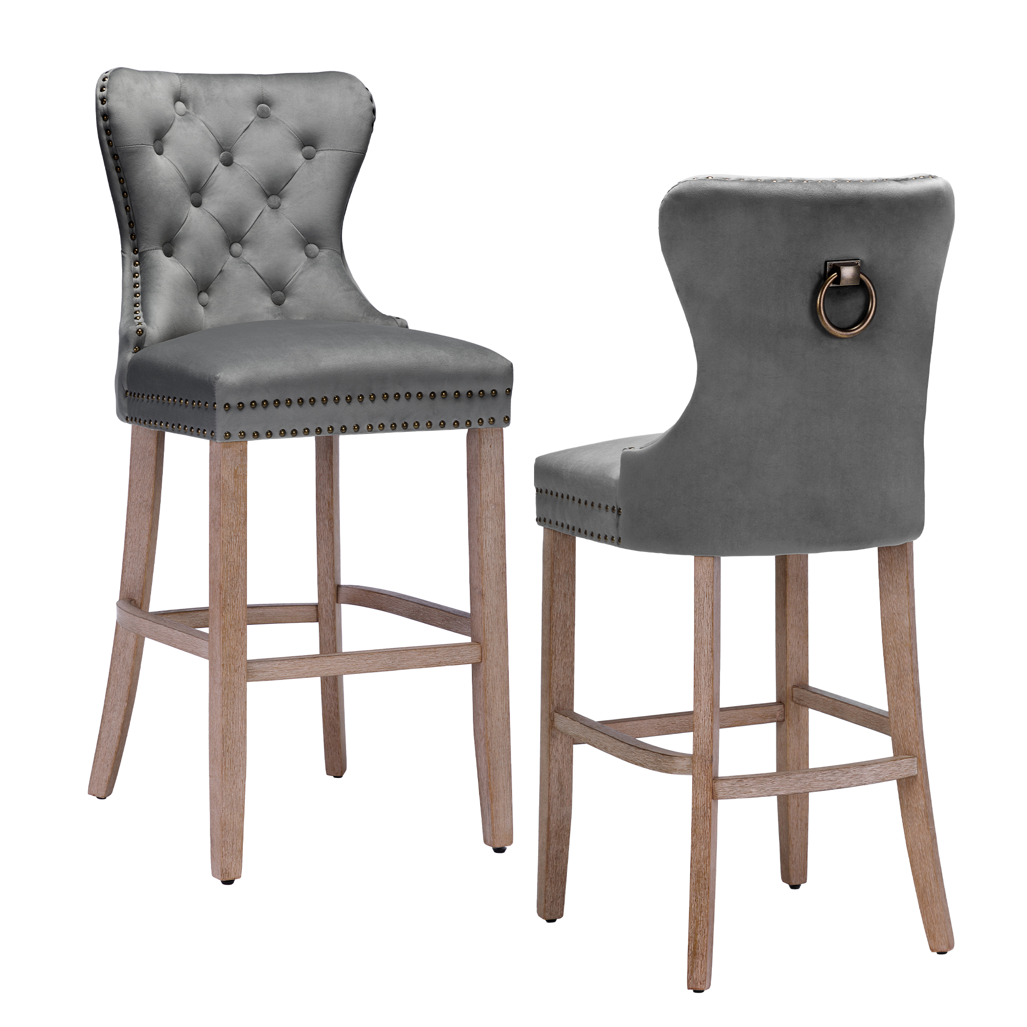 Foredo Elegant Velvet Bar Stools Set of 2, 30" Padded Counter Height ...