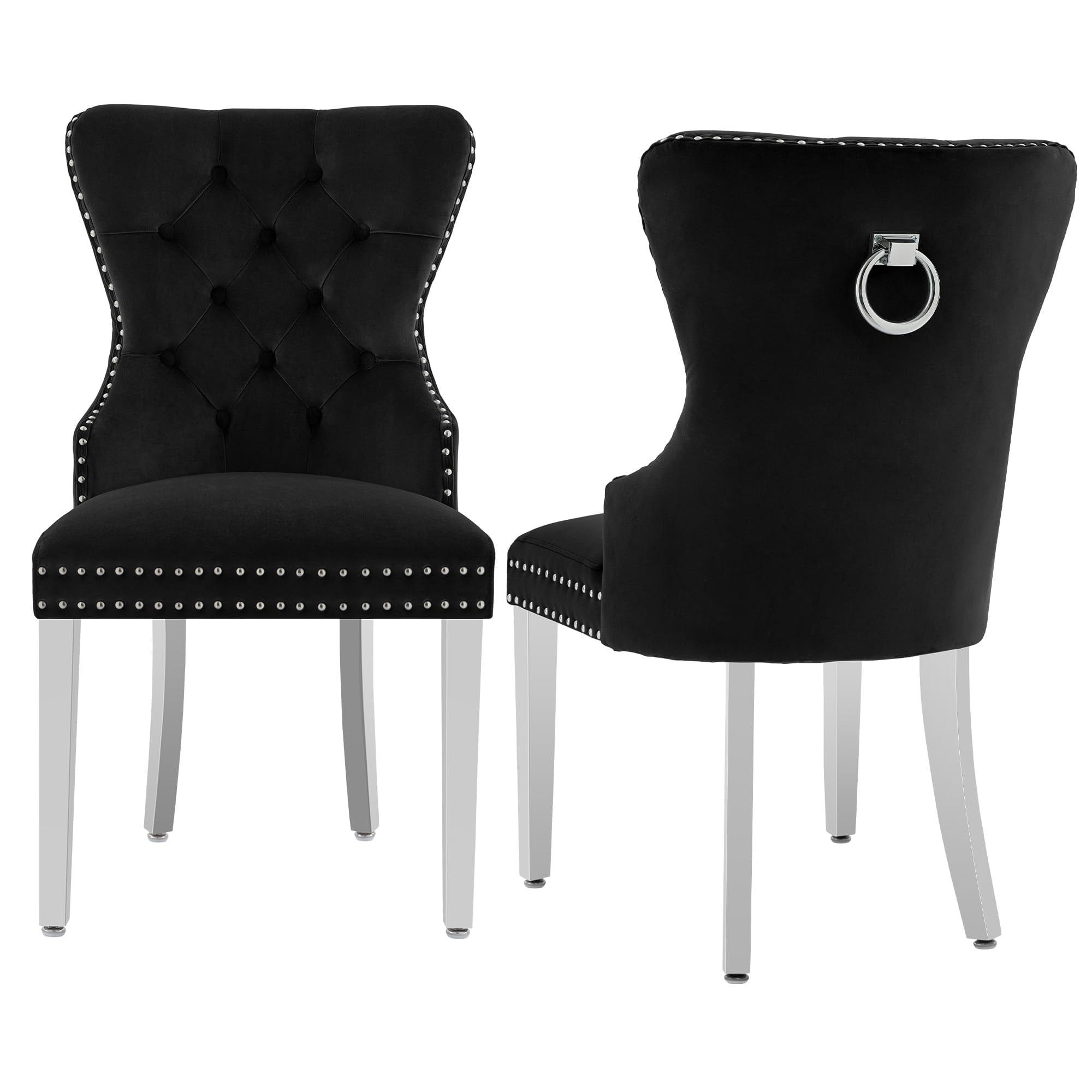 Foredo Elegant Velvet Chairs Set of 2, Modern Upholstered Wingback ...