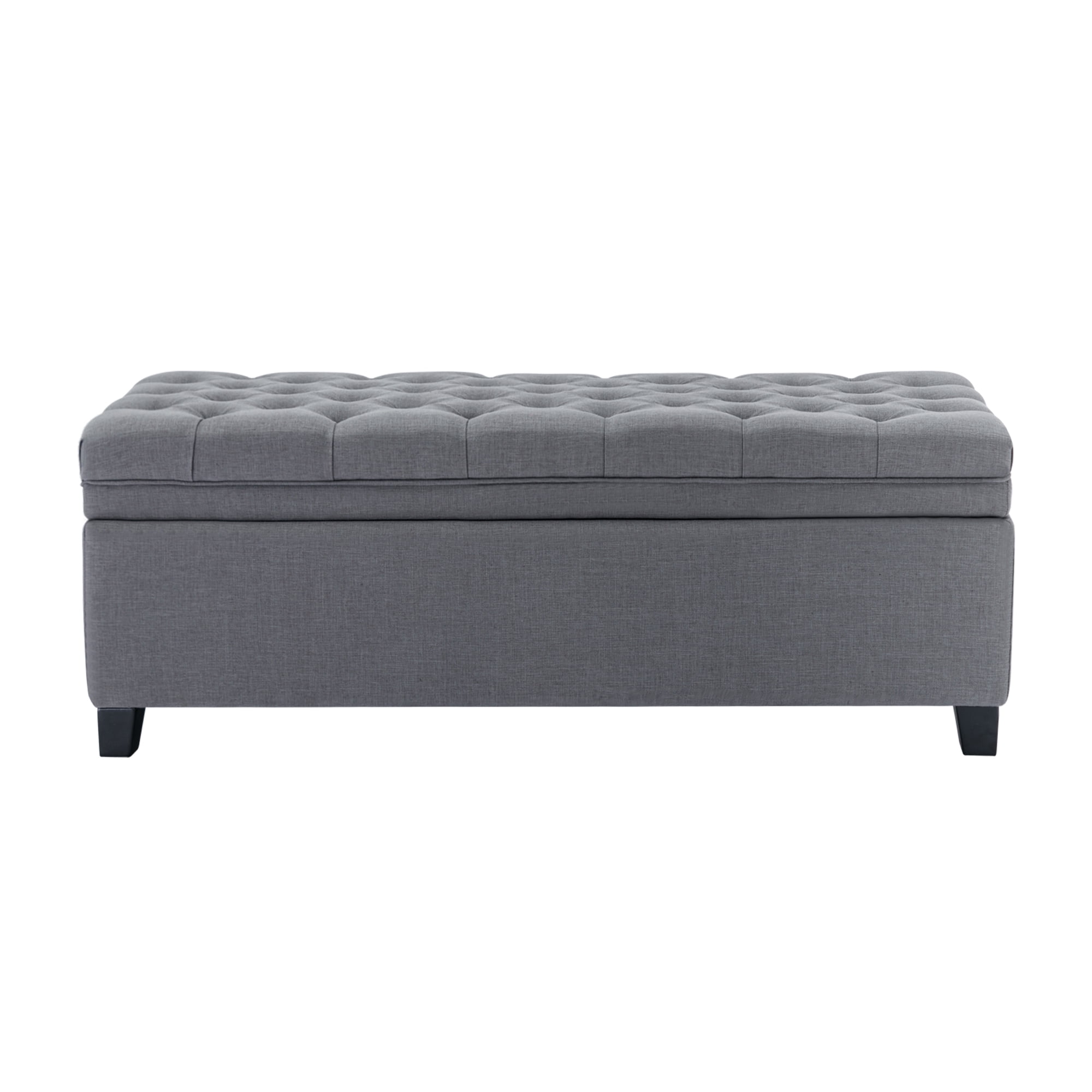 Foredo Large Ottoman Bench, Button Tufted, Linen Upholstery, Dark Gray ...