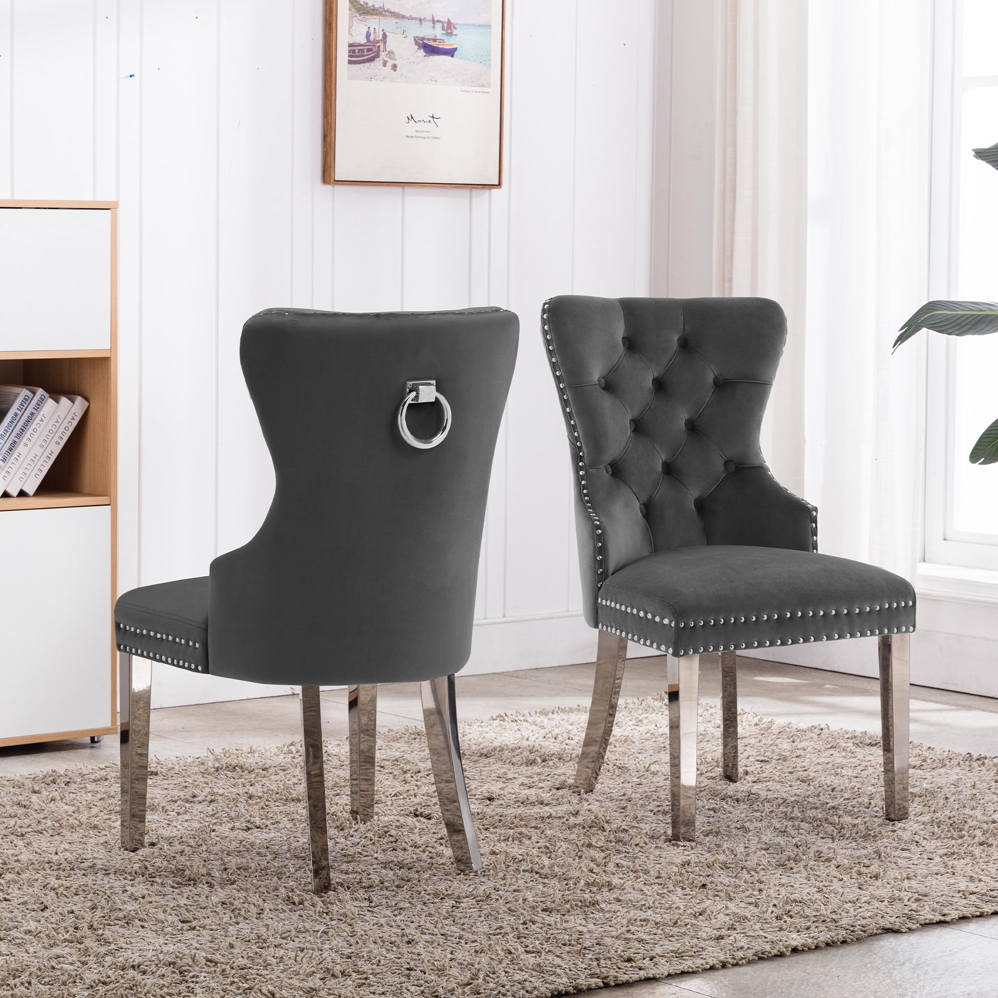 Foredo Velvet Dining Chairs Set of 2, Modern Upholstered Wingback ...