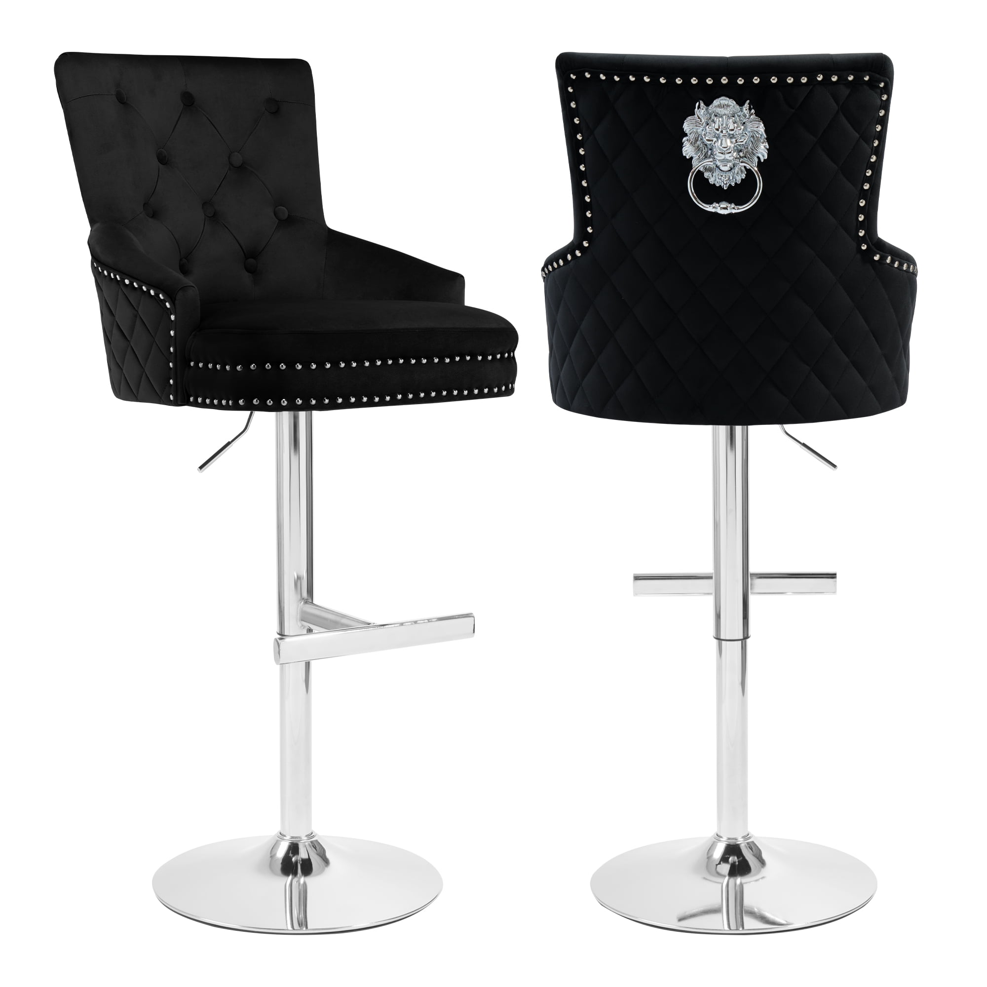 Foredo Velvet Swivel Bar Stools Set of 2, Modern Adjustable Bar Stools ...