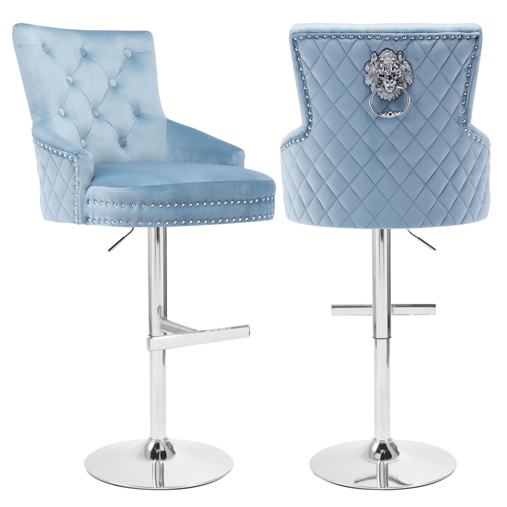 Foredo Velvet Swivel Bar Stools Set of 2, Modern Adjustable Bar Stools ...