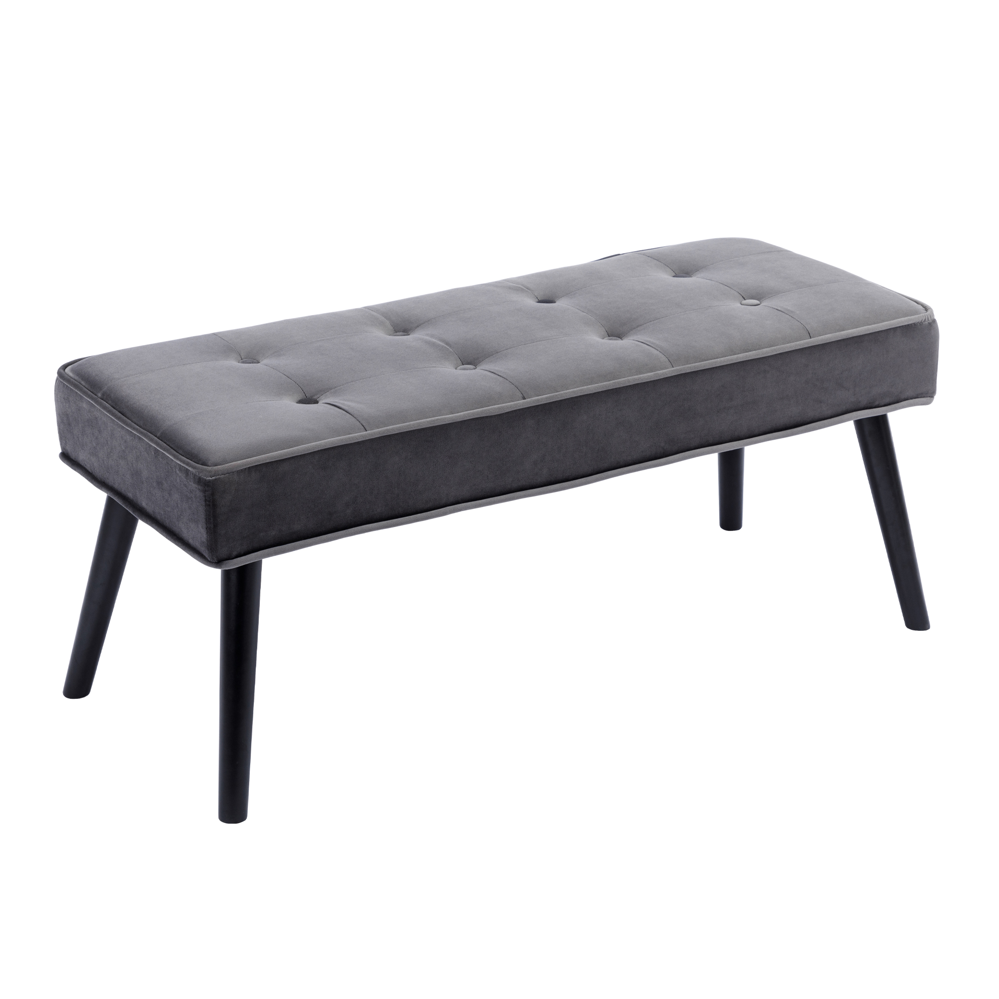 Foredo Dark Gray Velvet Bench with Button Tufting & Solid Wood Legs ...