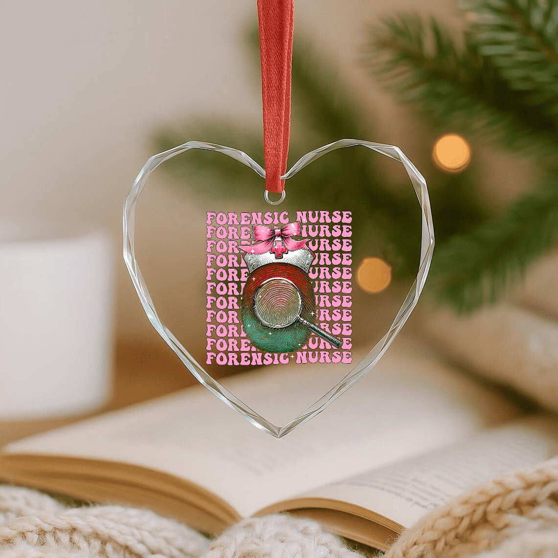 Forensic Nurse Nursing Fne Fingerprint Girl Coquette Bow Ornament Home ...