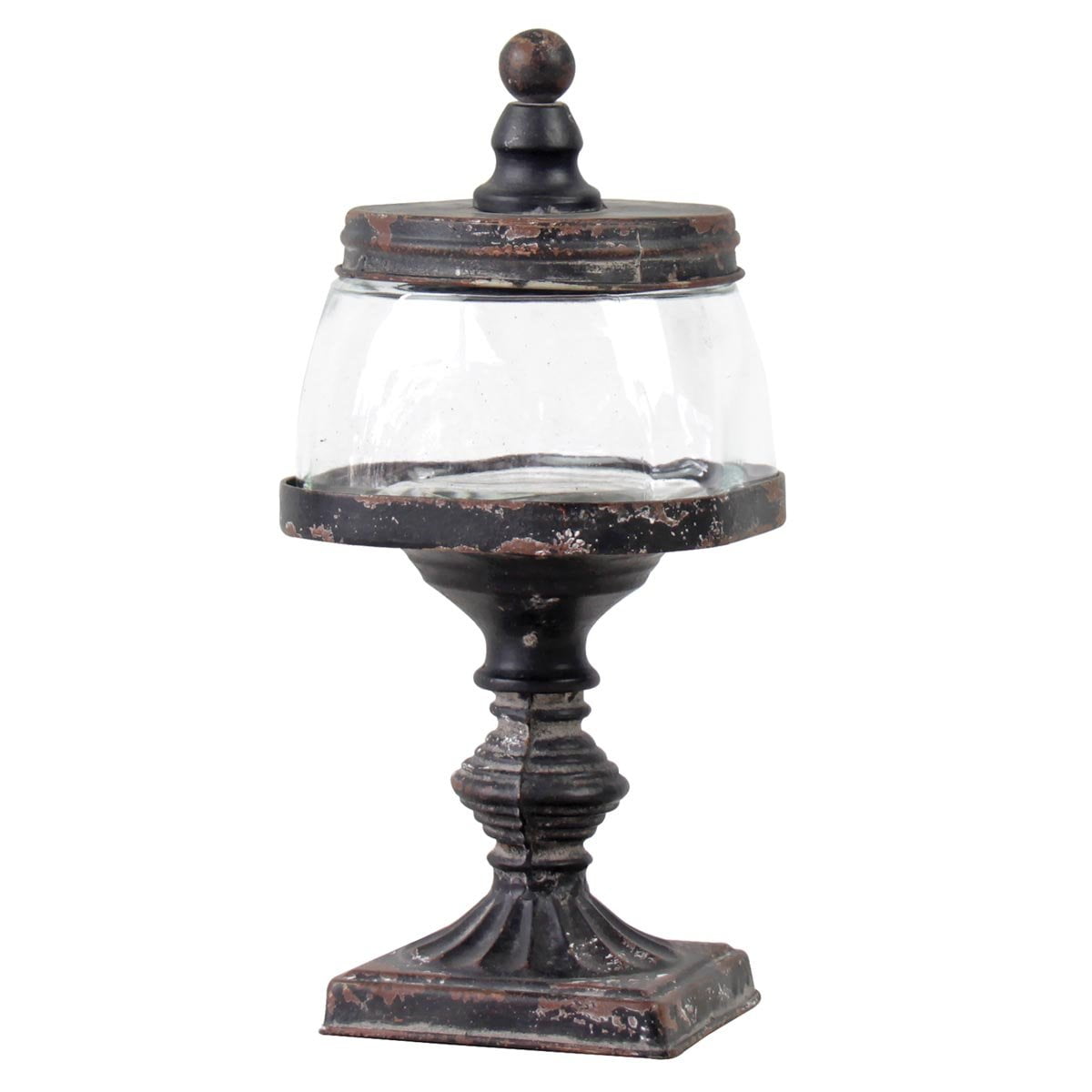 Foreside Home & Garden Black Glass Jar Distressed Metal Finial Stand ...